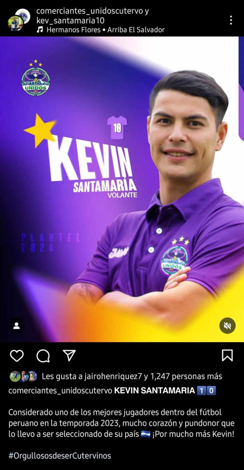 Kevin Santamaría ya debutó en la Primera de Perú - Noticias de El Salvador