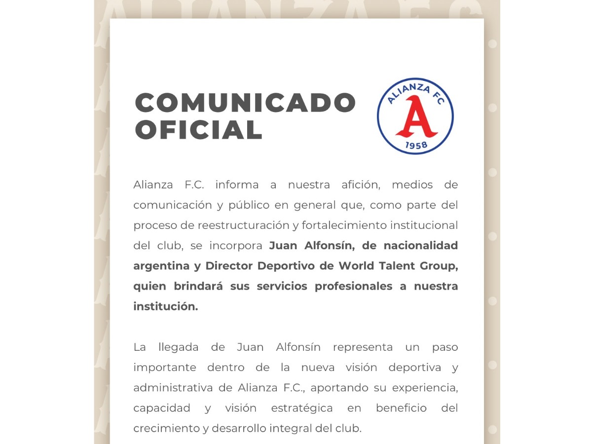 Alianza anuncia nuevo director deportivo en su reestructuración